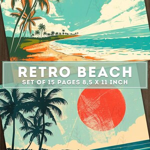 Retro Beach Paper, Junk Journal, 1980 Art Ephemera, Old Background ...