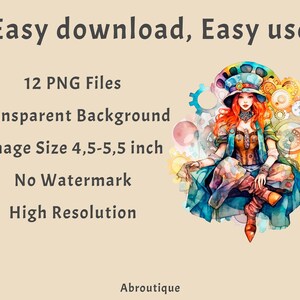 Steampunk Witches Clipart, 12 PNG Watercolor Wizard Bundle, Steampunk ...