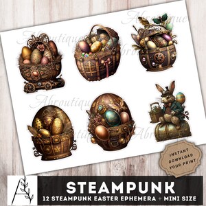 Steampunk Easter, Steampunk Printable Junk Journal, Steampunk Eggs Ephemera, Fussy Cut, Digital ...