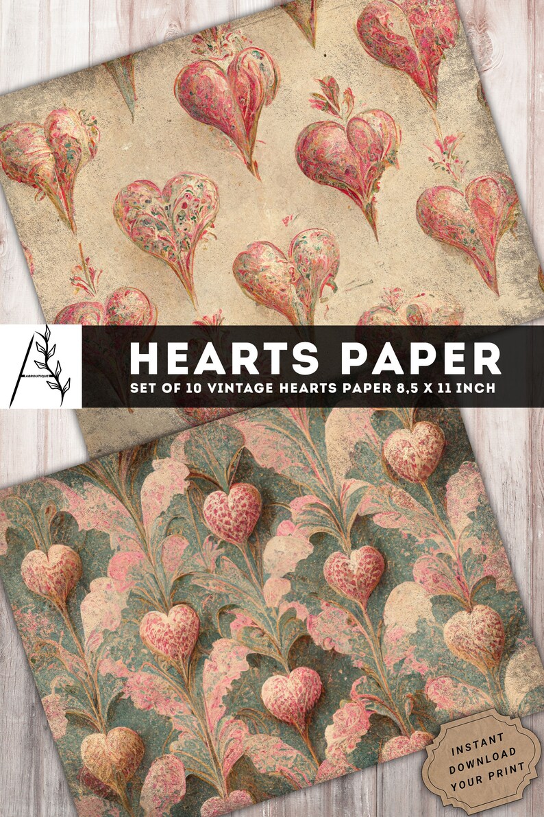 Vintage Hearts Paper Pack Valentine Junk Journal Love - Etsy