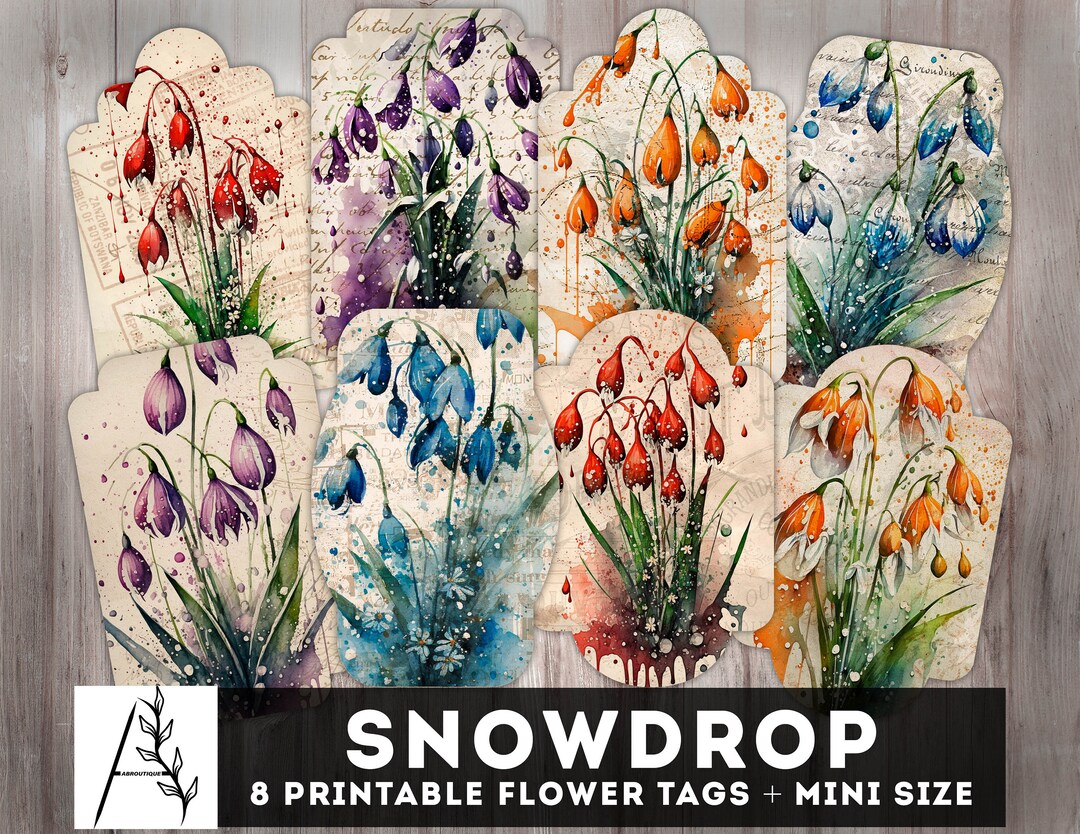Snowdrop Tags, Floral Journaling Labels, Junk Journal Tags, Flowers ...