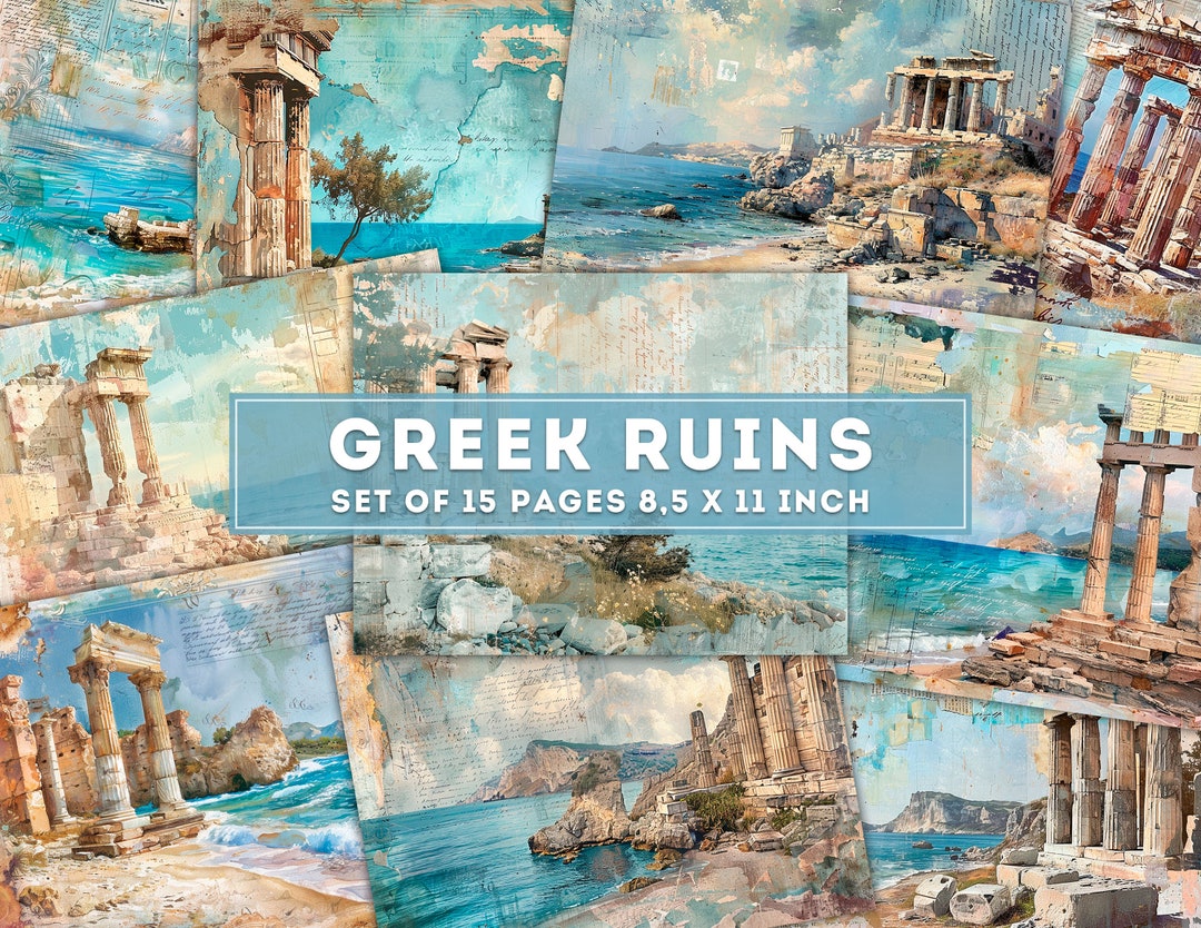 Greek Ruins Collage, Junk Journal Kit, Antique Columns Collage, Ancient ...