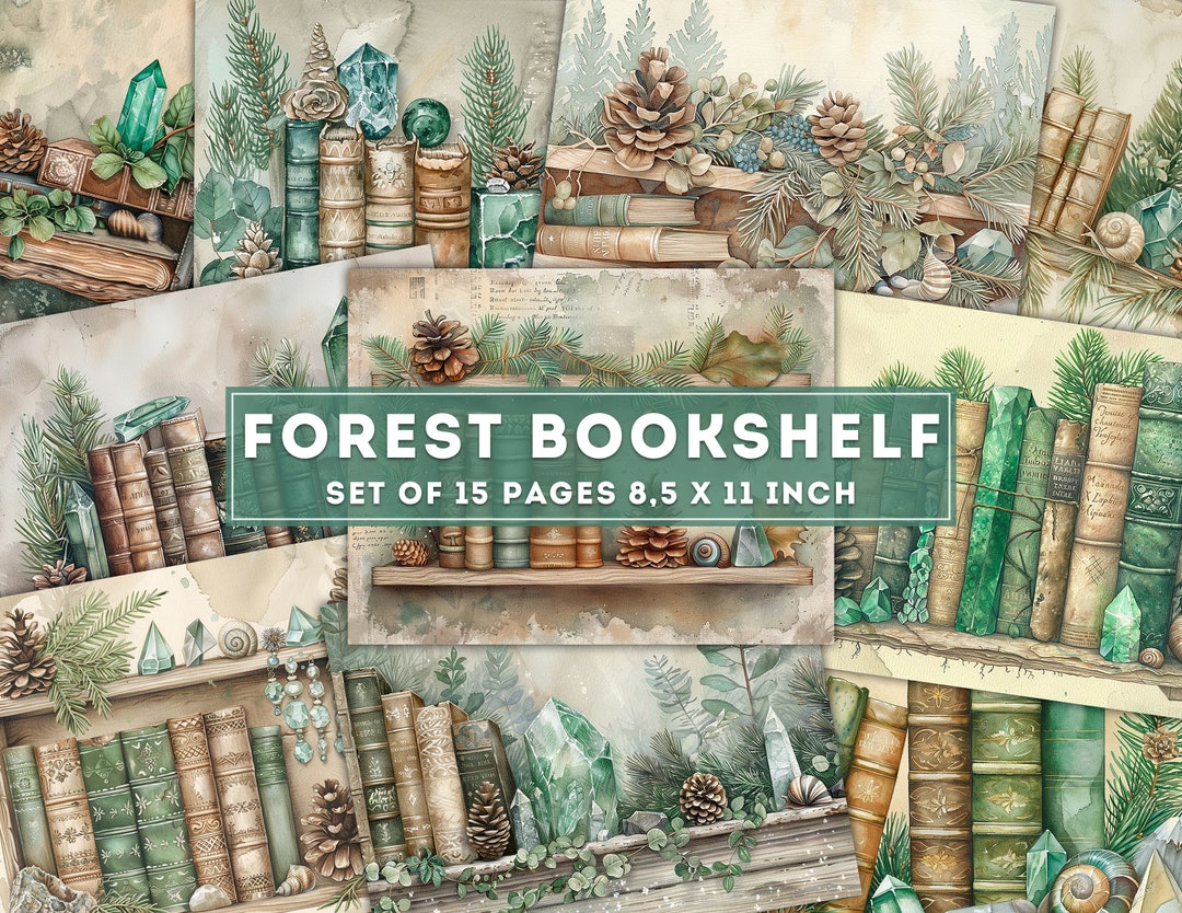 Forest Bookshelf Collage, Junk Journal Kit, Book Ephemera Pages, Wild ...