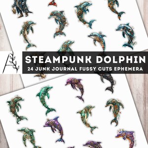 Steampunk Dolphin Clipart & Ephemera, Vintage Ocean Fussy Cuts, Junk ...