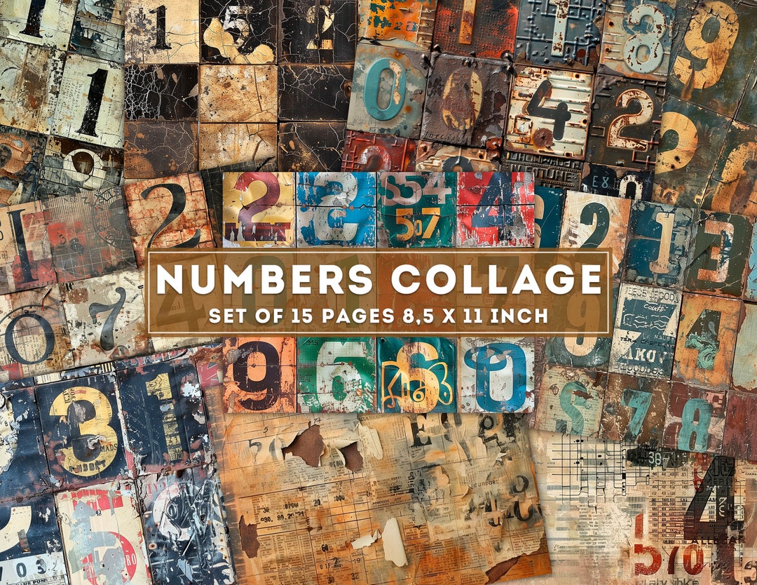 Steampunk Numbers Paper Pack, Industrial Number Printable Collage ...