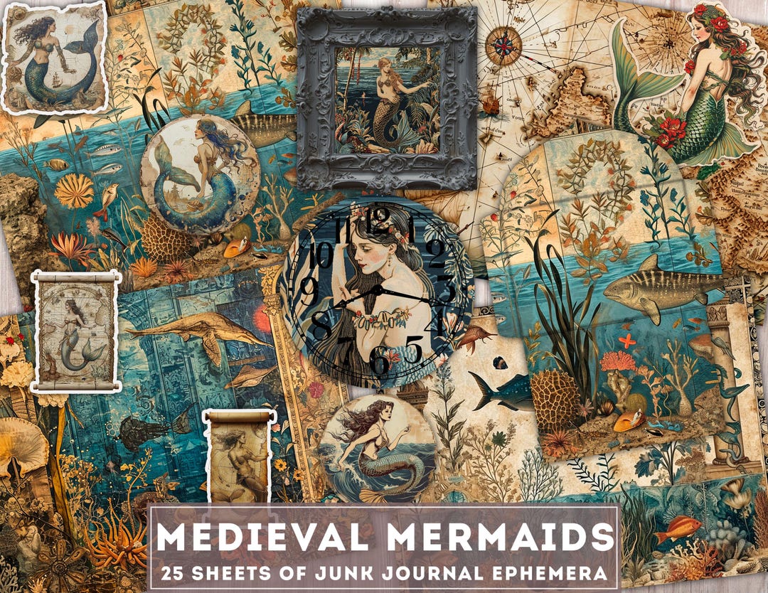 Medieval Mermaids Junk Journal Kit, Printable Digital Project, Fairy ...