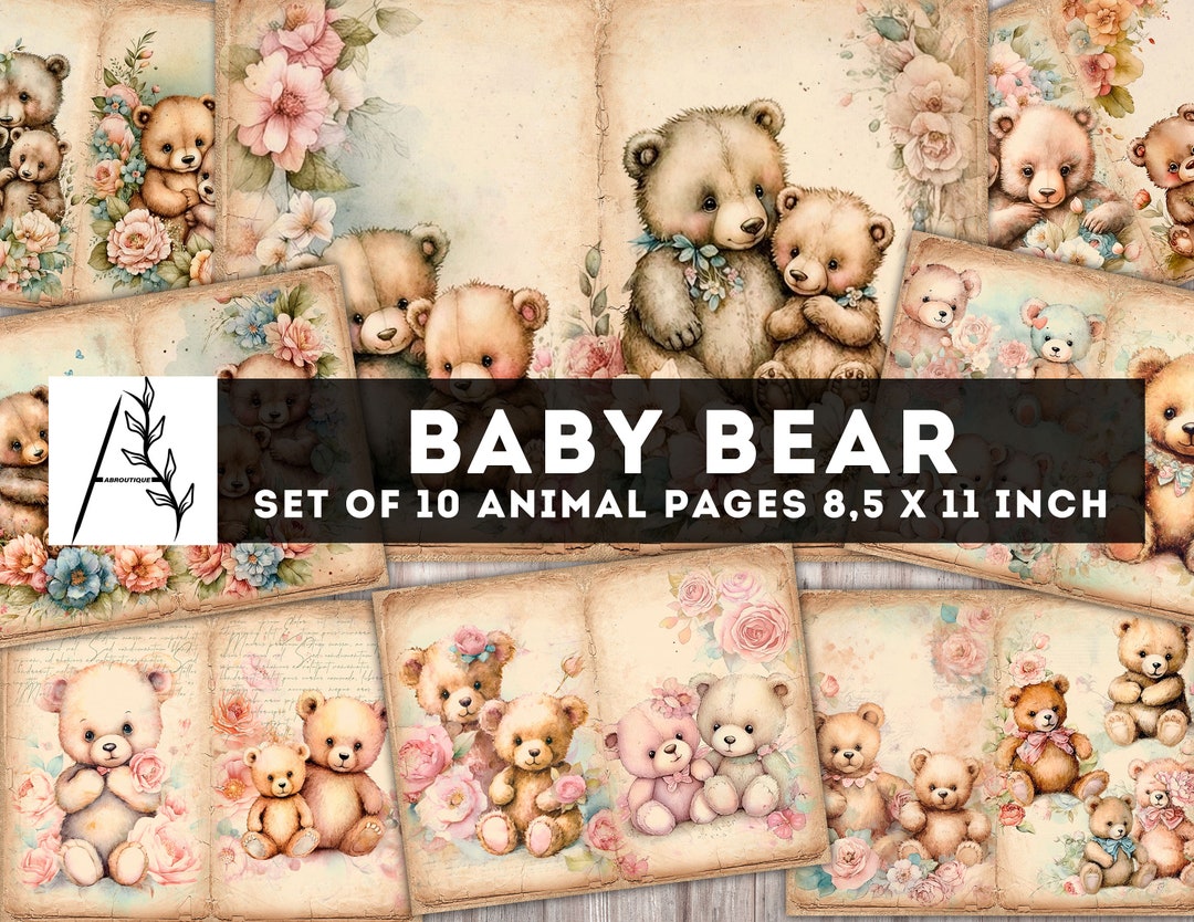Baby Bear Junk Journal Kit, Vintage Bear Paper, Digital Journaling ...