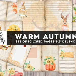 Warm Autumn Fall Lined Printable Pages Junk Journal Paper Autumn ...