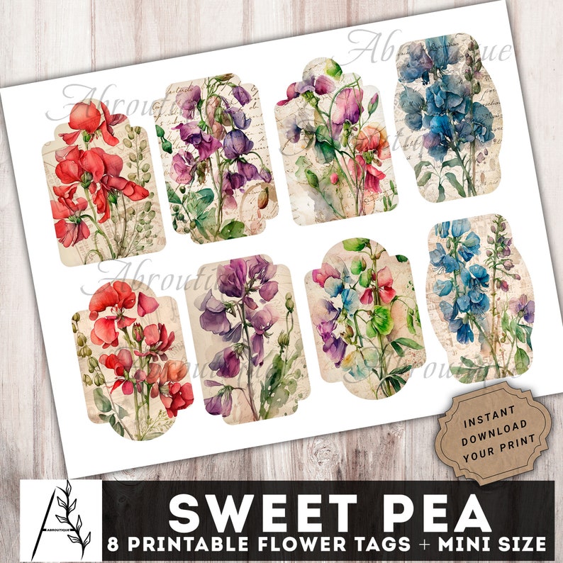 Sweet Pea Tags Floral Journaling Labels Junk Journal Tag - Etsy