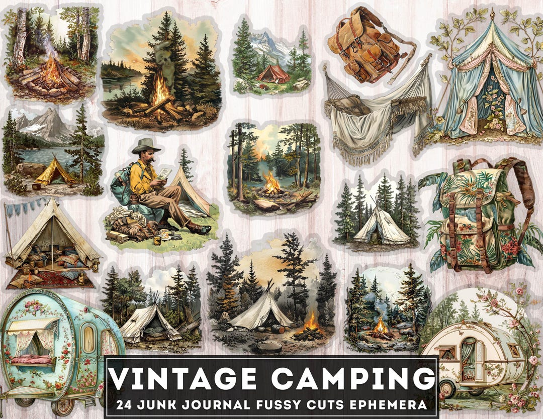 Vintage Camping Clipart: Rustic Adventure Ephemera (digital Download ...