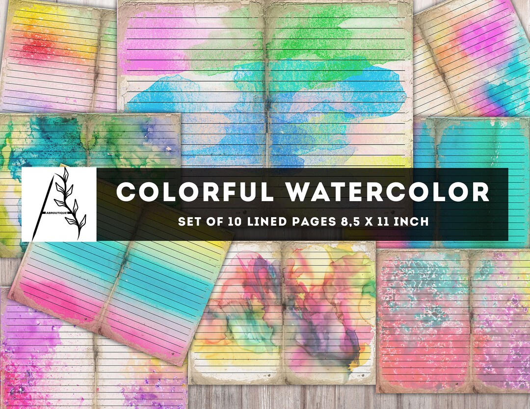 Colorful Watercolor Paper, Watercolor Lined Pages, Lined Junk Journal ...