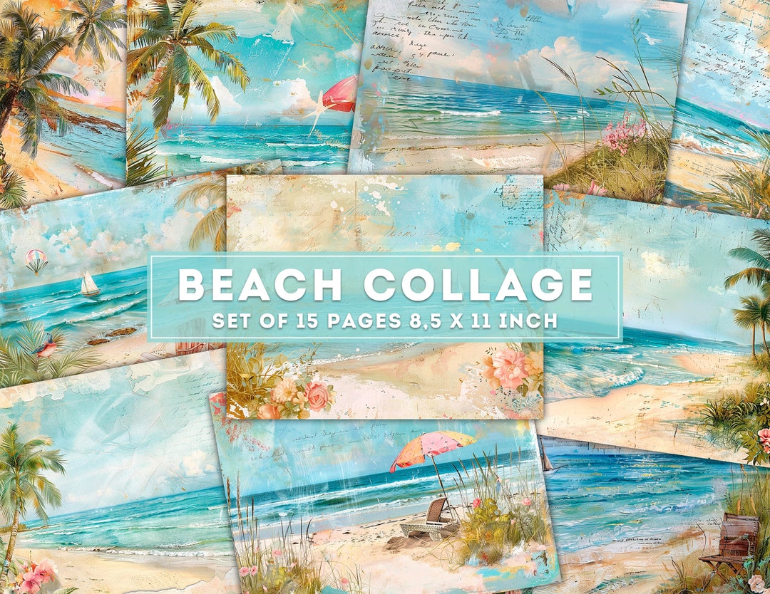 Beach Collage Paper, Junk Journal, Sea Ephemera, Old Background ...