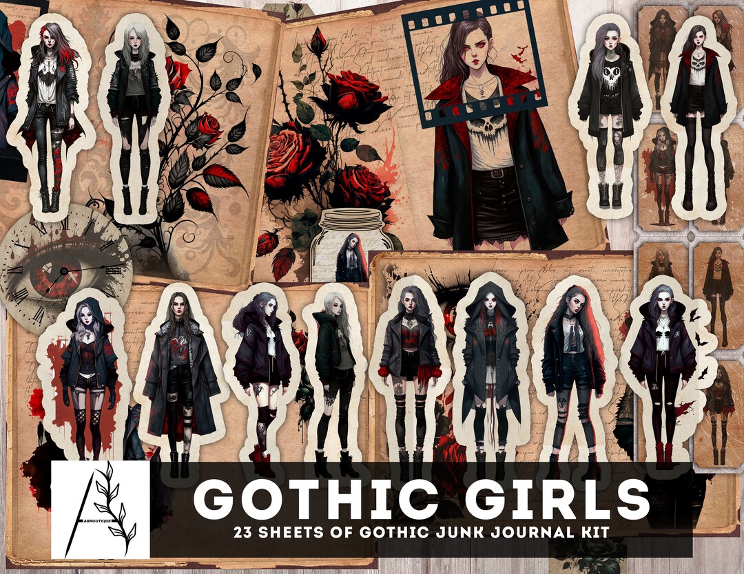 Gothic Girls Junk Journal Kit, Gothic Lady, Digital Printable Paper ...