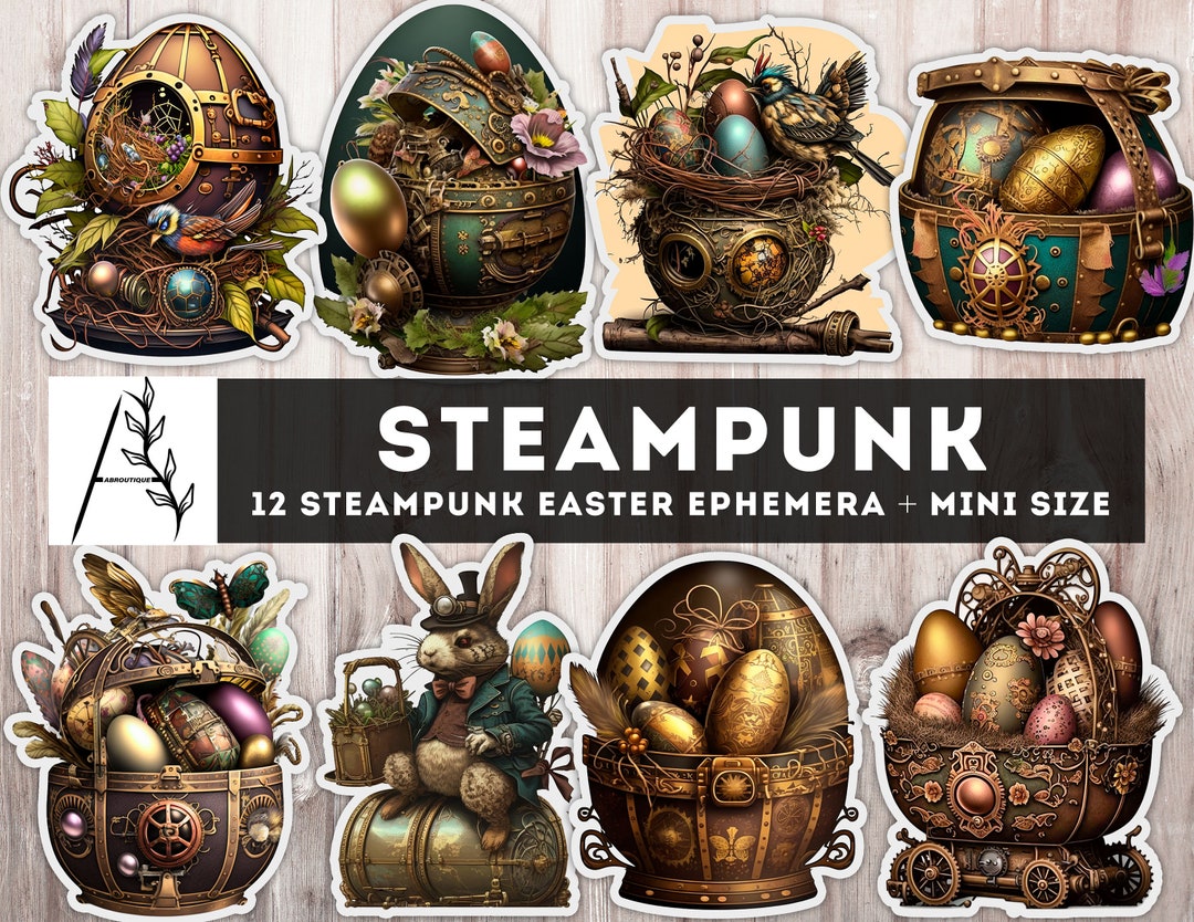 Steampunk Easter, Steampunk Printable Junk Journal, Steampunk Eggs Ephemera, Fussy Cut, Digital ...