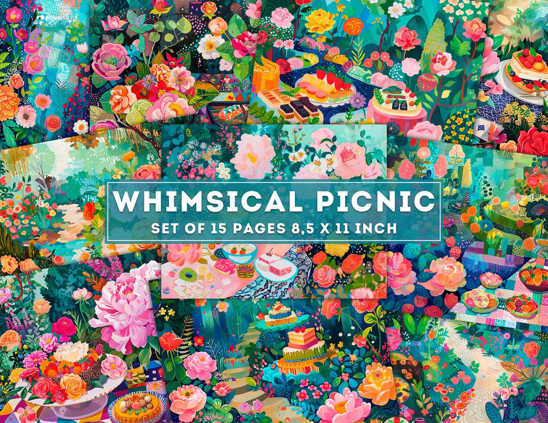 Whimsical Picnic Pages, Junk Journal Kit, Food Collage, Garden Party ...