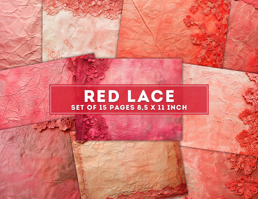 Red Lace Digital Paper Instant Download Junk Journal Printable Shabby ...