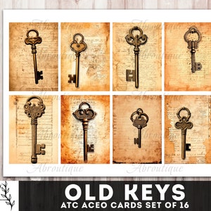 Old Keys Card Junk Journal Printable ATC ACEO Cards 2.5 X 3.5 Digital ...