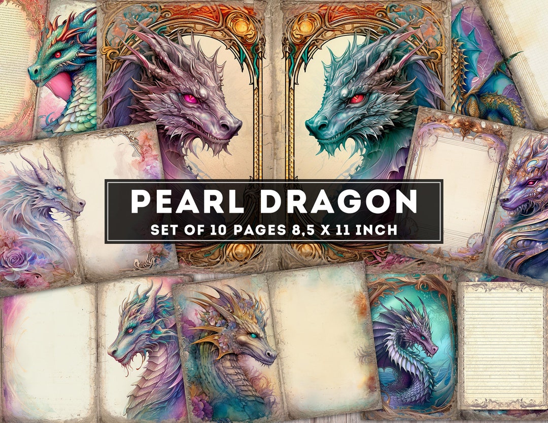 Pearl Dragons Pages, Baby Dragon Printables, Dragons Junk Journal Kit, Digital Paper, Collage ...