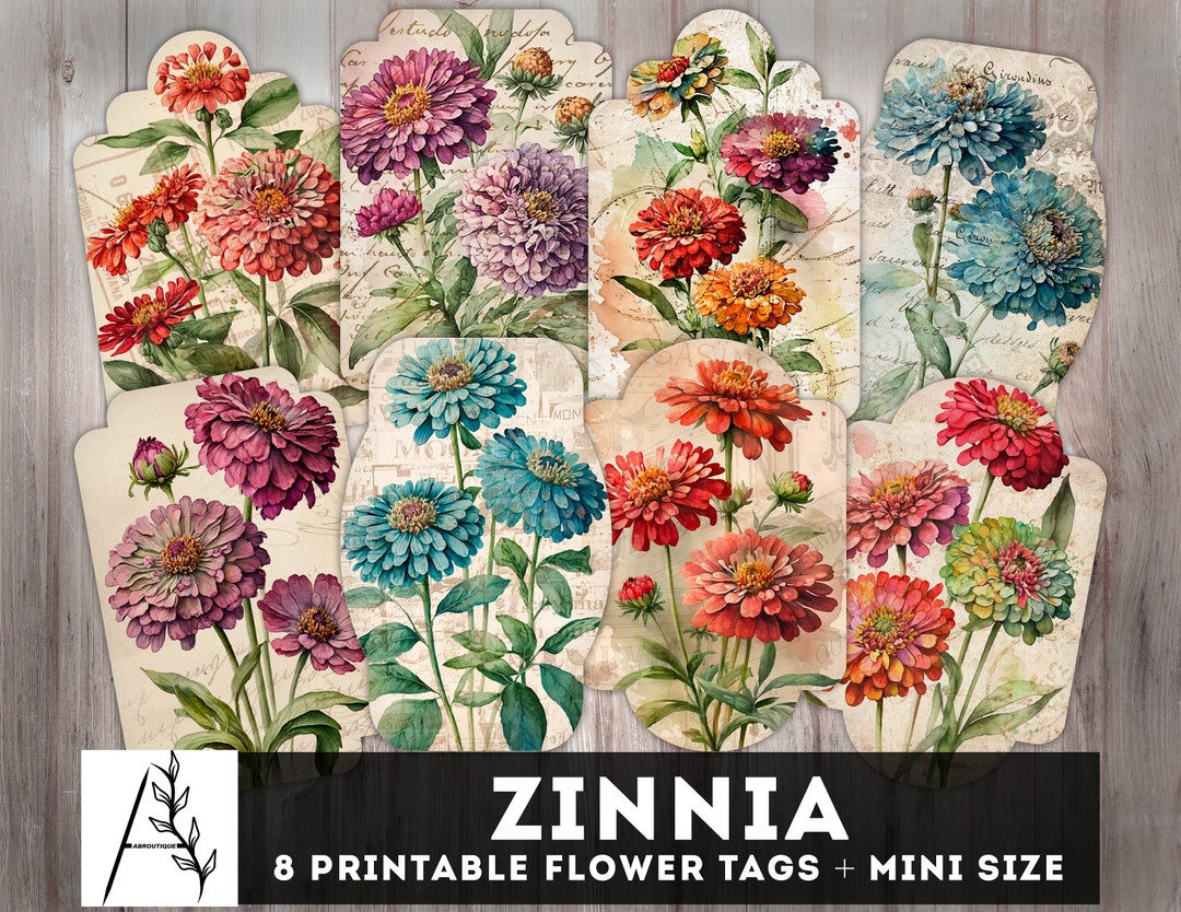 Zinnia Tags, Floral Journaling Labels, Junk Journal Tags, Flowers ...
