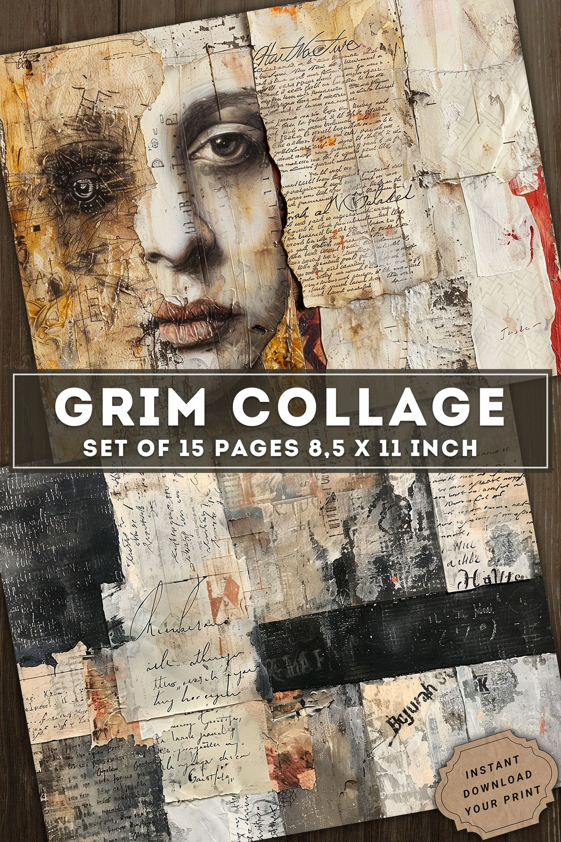 Grim Collage Paper, Horror Mixed Media Collage, Junk Journal Ephemera ...