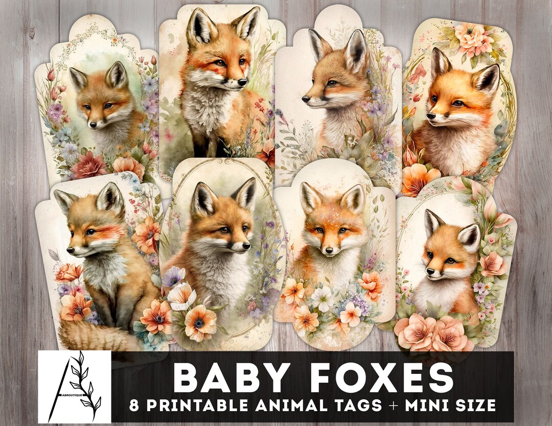 Baby Foxes Junk Journal Tags, Vintage Fox Tag, Digital Journaling ...