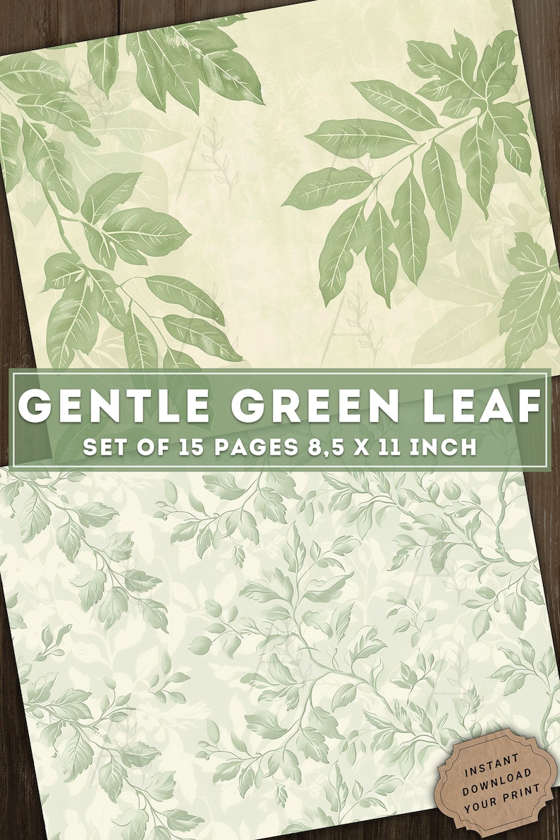 Green Gentle Leaf Digital Paper, Watercolor Scrapbook Papers, Junk ...