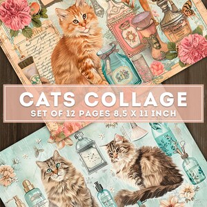 Cats Collage Sheet, Kitten Junk Journal Kit, Vintage Journal Pages ...