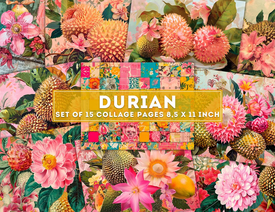 Durian Collage, Junk Journal Kit, Colorful Vintage Exotic Fruit Paper ...