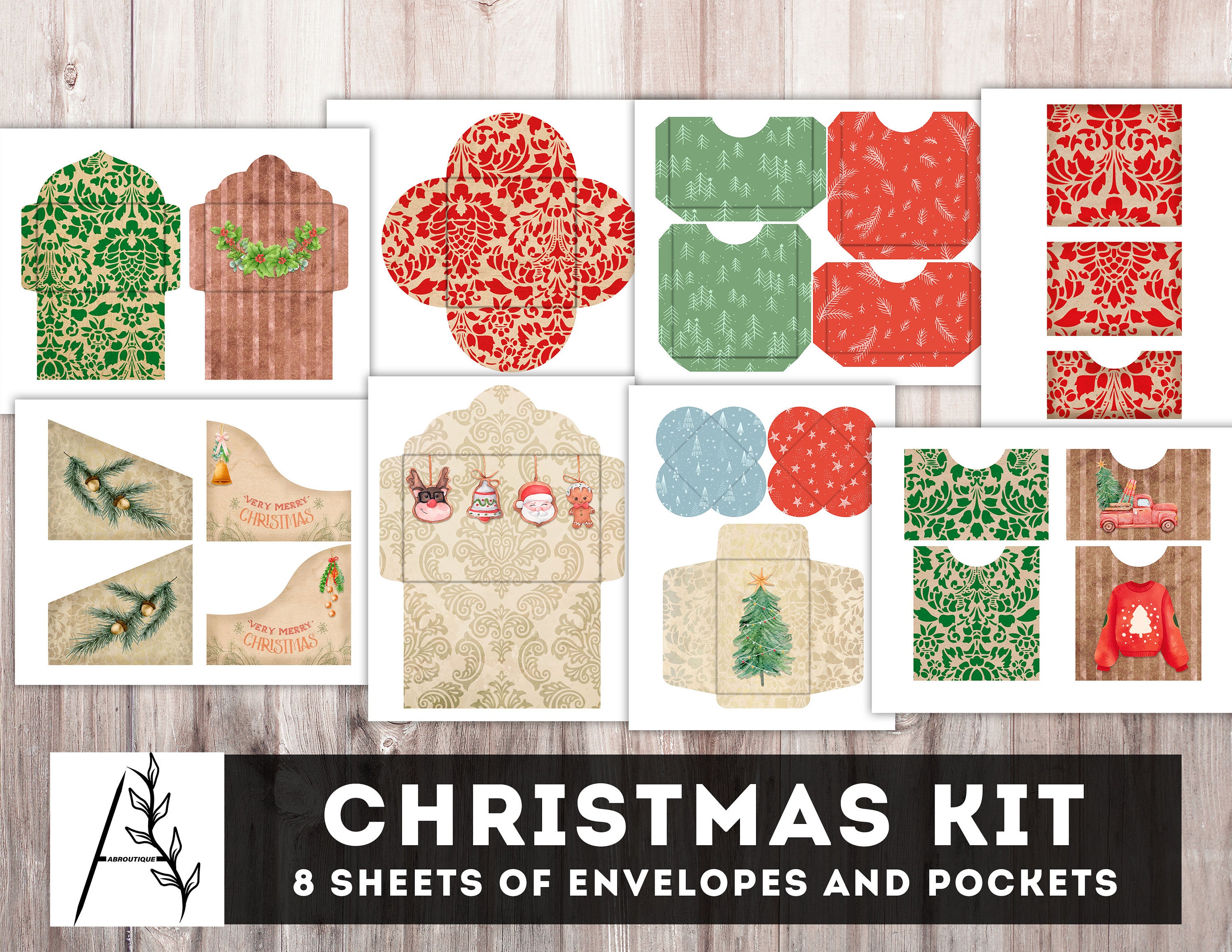 Christmas Junk Journal Kit, Clocks, Tickets, Fussy Cut, Page Tabs ...