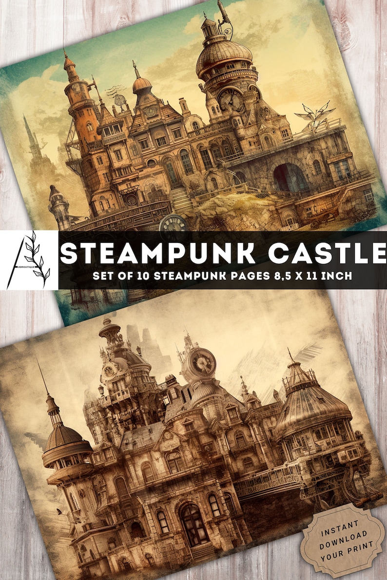 Steampunk Castle Paper Pack Castle Printable Vintage Junk - Etsy