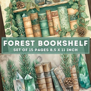 Forest Bookshelf Collage, Junk Journal Kit, Book Ephemera Pages, Wild ...