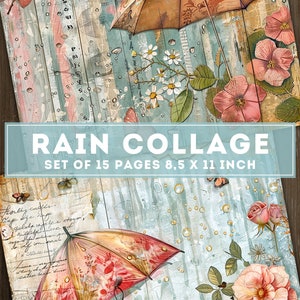 Rain Collage, Junk Journal, Umbrella Paper, Spring Pages, Handscript ...