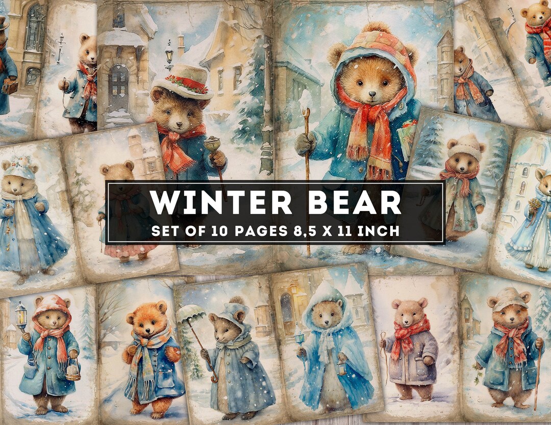 Winter Bear Junk Journal Kit, Christmas Little Bear Paper, Fairy Baby ...