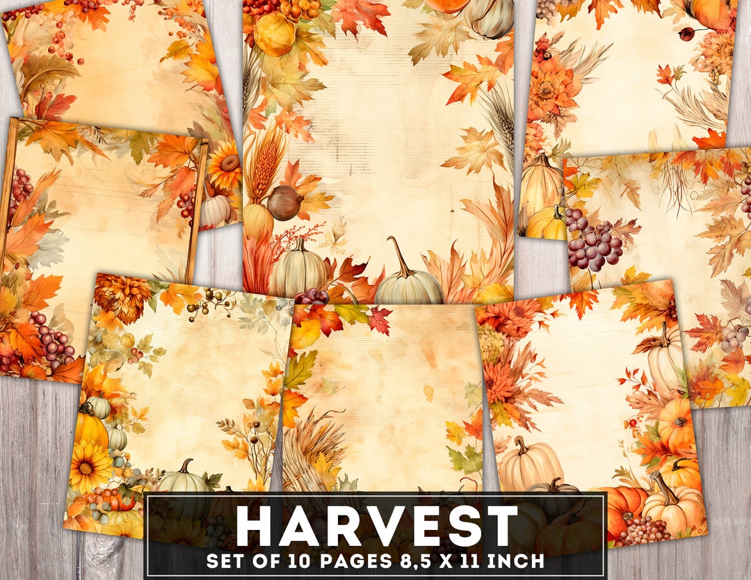 Harvest Digital Paper, Thanksgiving Day, Autumn Junk Journal Pages, 10 ...