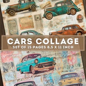 Cars Collage Paper, Vintage Cars Art Paper, Junk Journal, Cars Ephemera ...