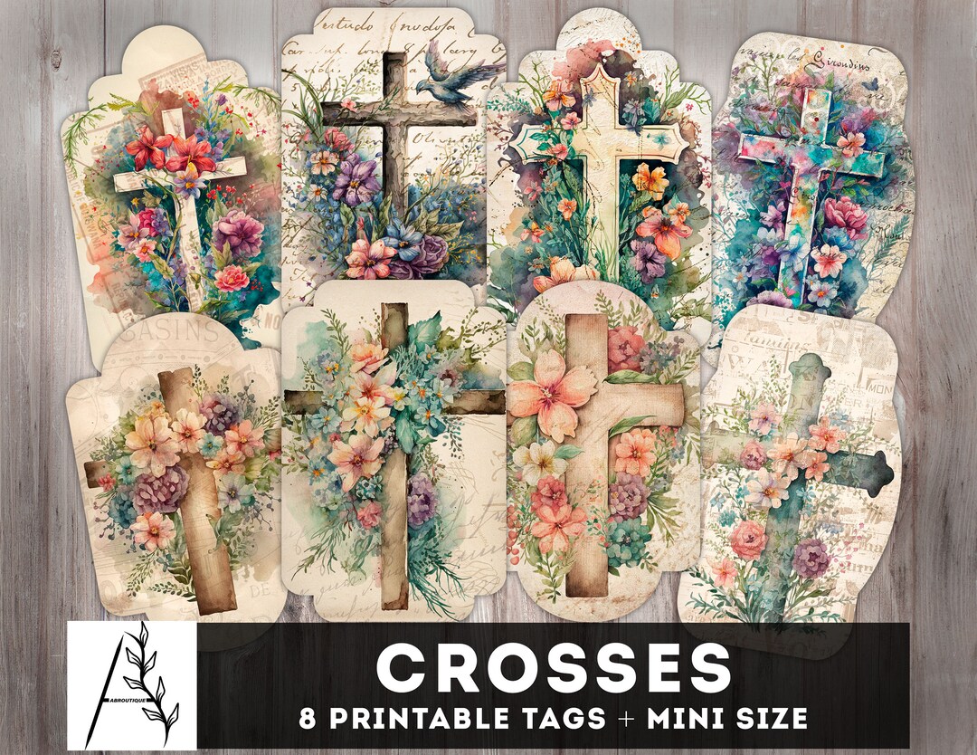 Watercolor Crosses Tags, Journaling Labels, Junk Journal Tag, Printable ...