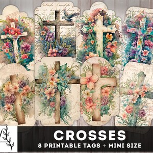 Watercolor Crosses Tags, Journaling Labels, Junk Journal Tag, Printable ...