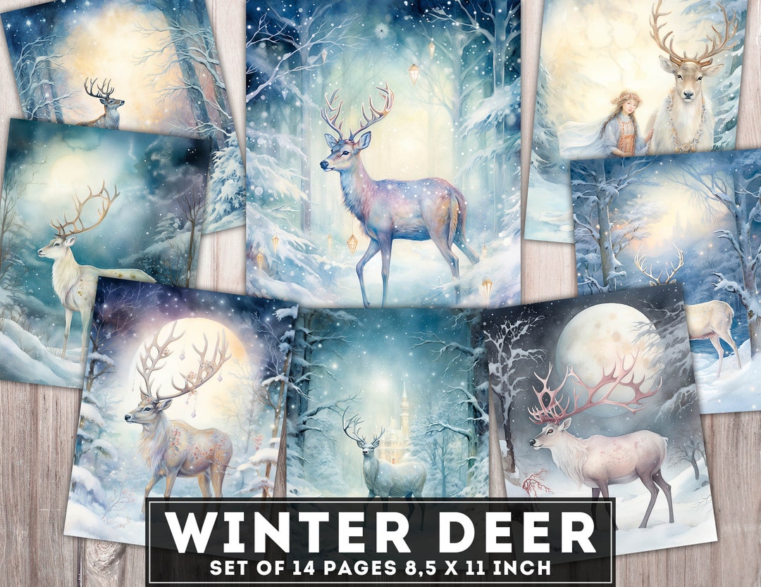 Winter Deer Paper, Winter Animals Junk Journal Kit, Christmas Digital ...