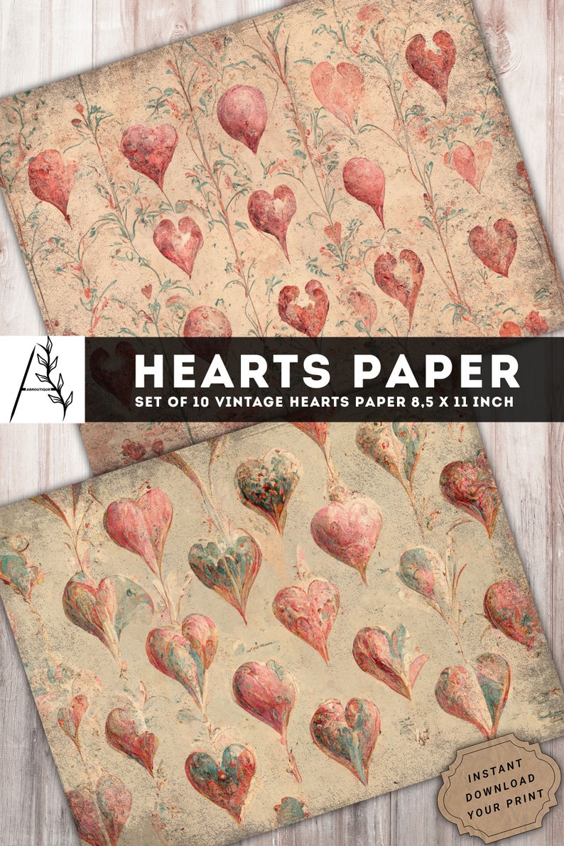 Vintage Hearts Paper Pack Valentine Junk Journal Love - Etsy