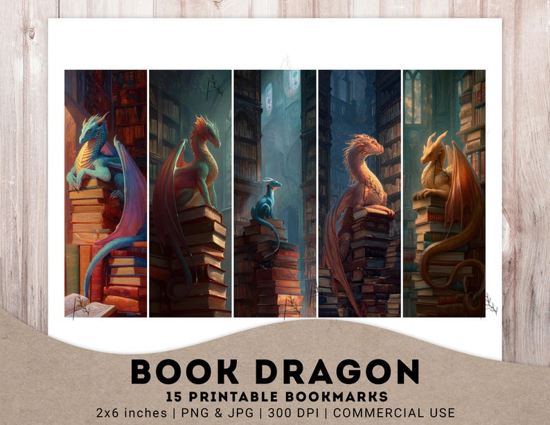 Book Dragon Bookmarks, 15 PNG Printable Fantasy Book Decor, Dragons and ...