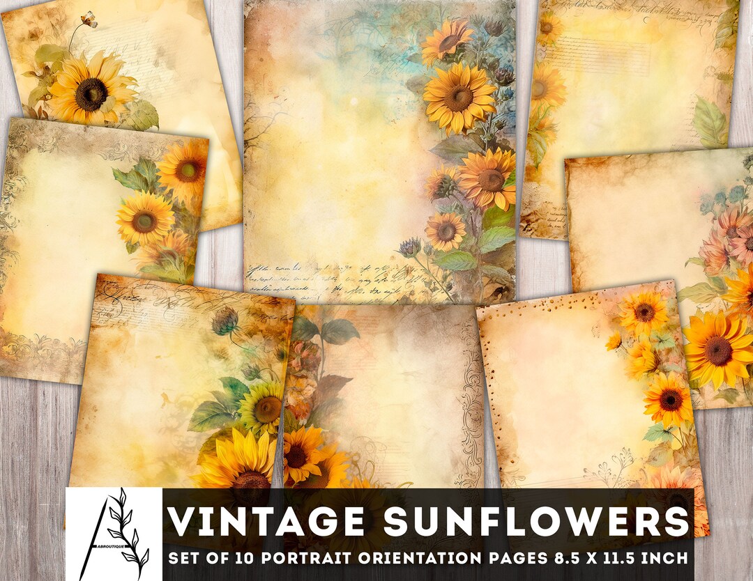 Vintage Sunflowers Digital Paper Pack for Scrapbook and Junk Journal ...