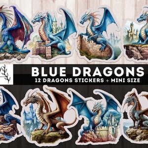 Blue Dragon & Castle, Printable Junk Journal Stickers, Ephemera ...