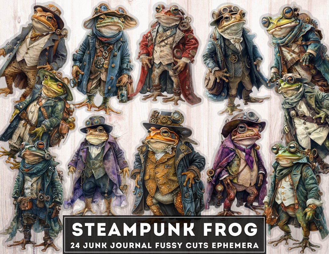 Steampunk Frog Clipart & Ephemera, Vintage Frog Fussy Cuts, Junk ...