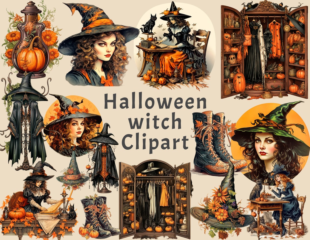 Halloween Witches Clipart, 16 PNG Halloween Digital Bundle, Halloween ...