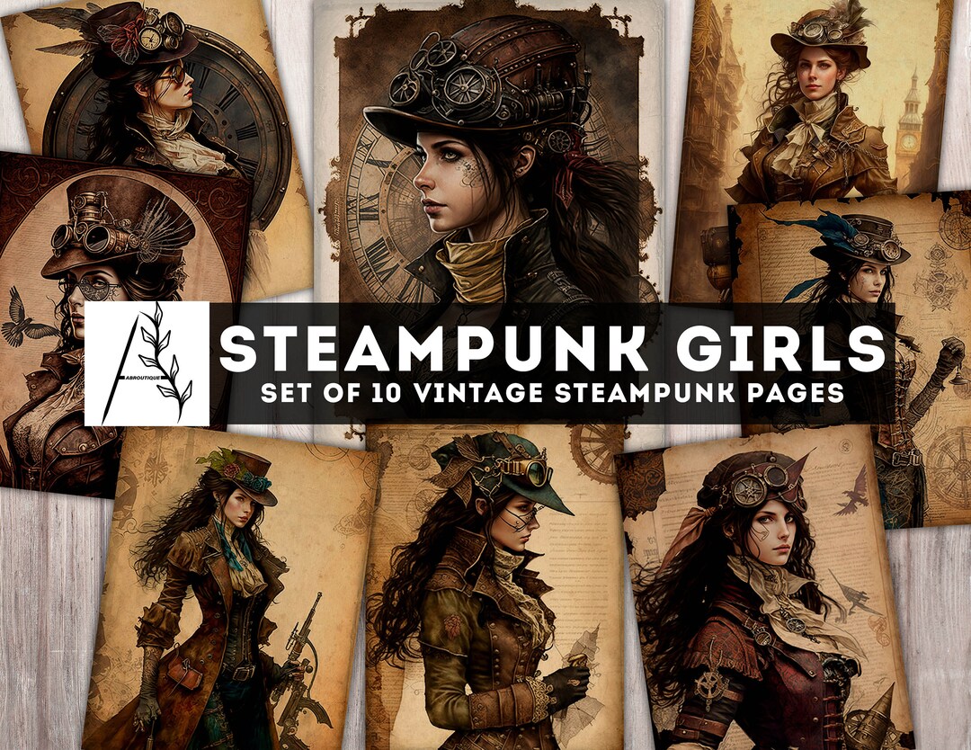 Steampunk Girls Paper Pack, Vintage Lady Printables, Aged Pages ...