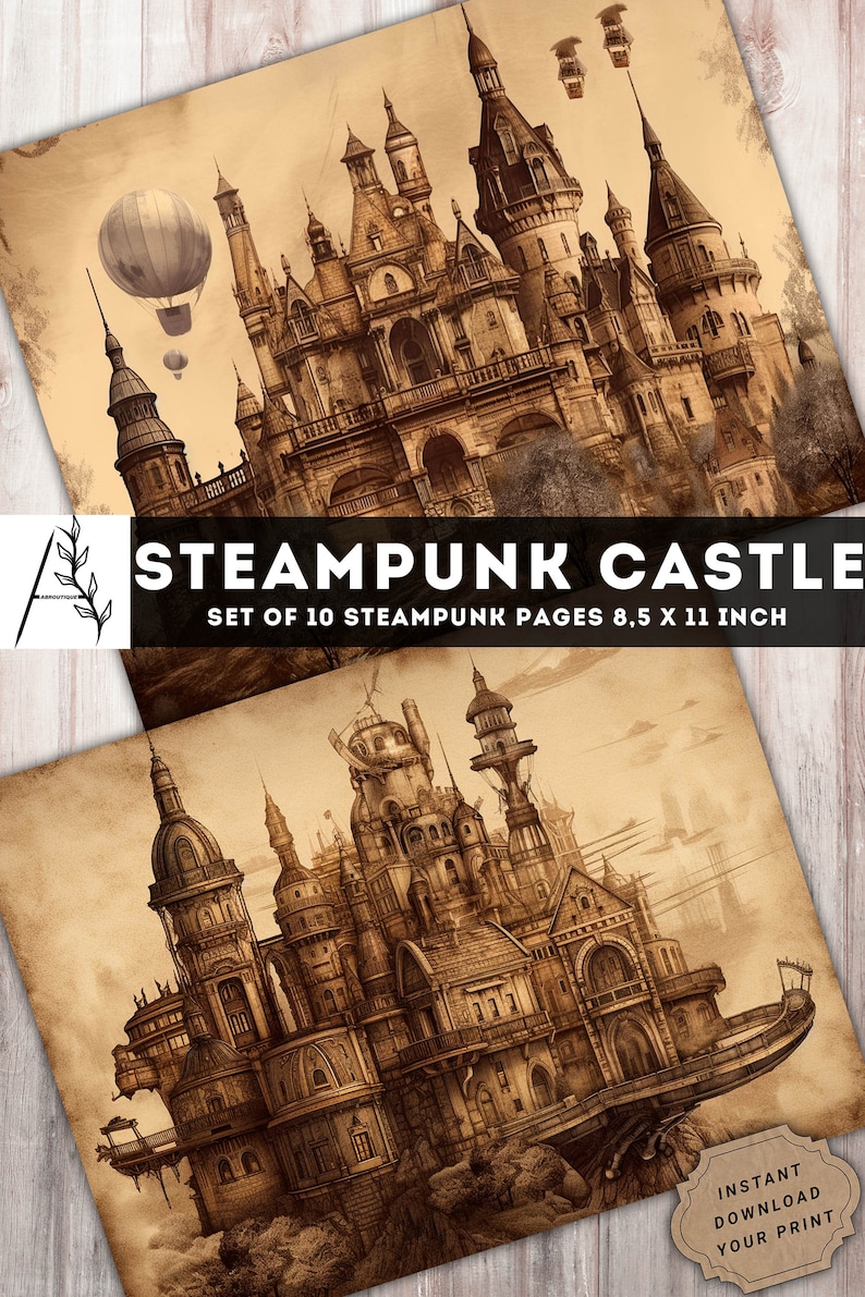 Steampunk Castle Paper Pack Castle Printable Vintage Junk - Etsy