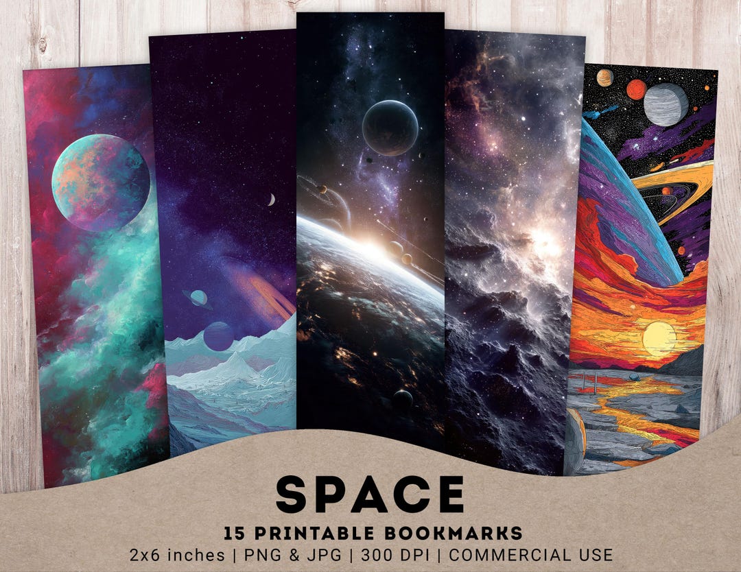 Space Bookmarks, 15 PNG Printable Book Accessories, Galaxy Bookmarks ...