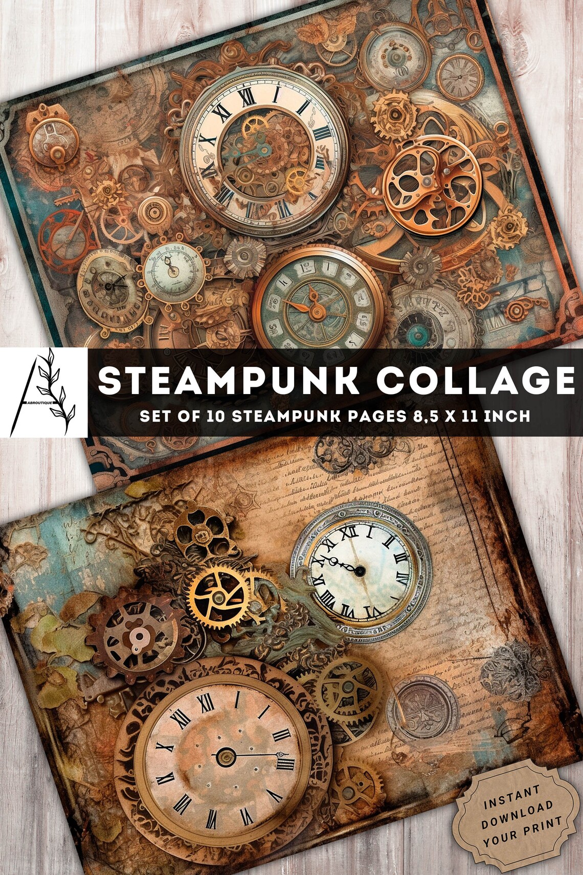 Steampunk Collage Paper Pack, Industrial Printables, Steampunk Junk ...