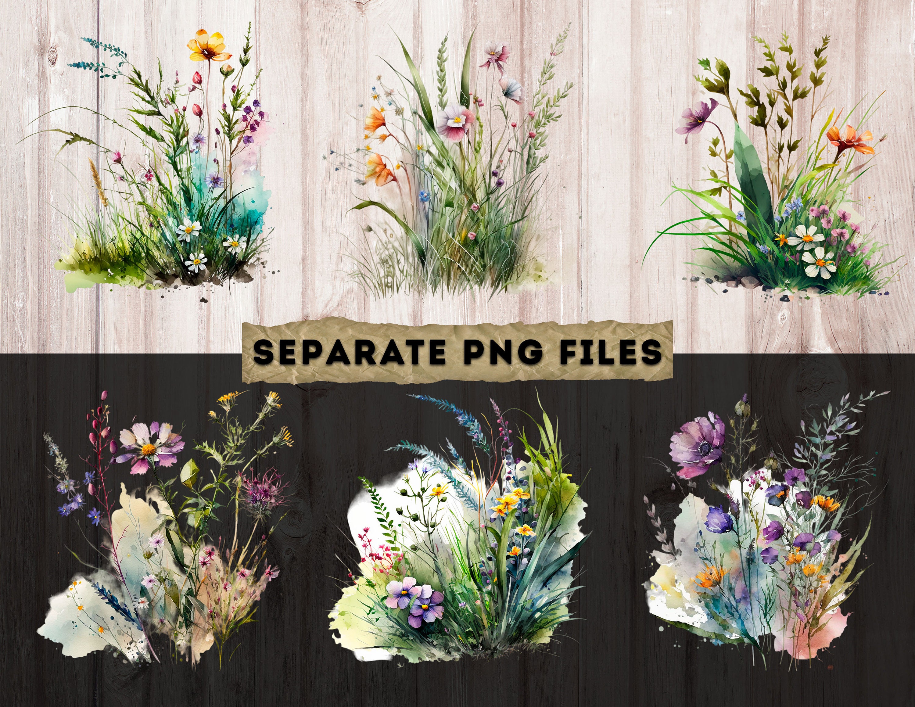 Watercolor Meadow Flowers Clipart 21 PNG Wildflowers Bundle - Etsy
