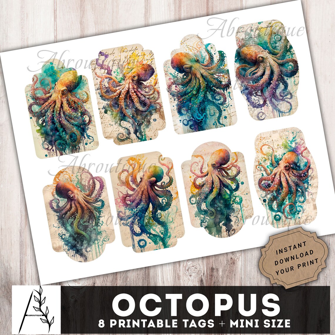 Octopus Junk Journal Tags Vintage Octopus Tag Digital - Etsy